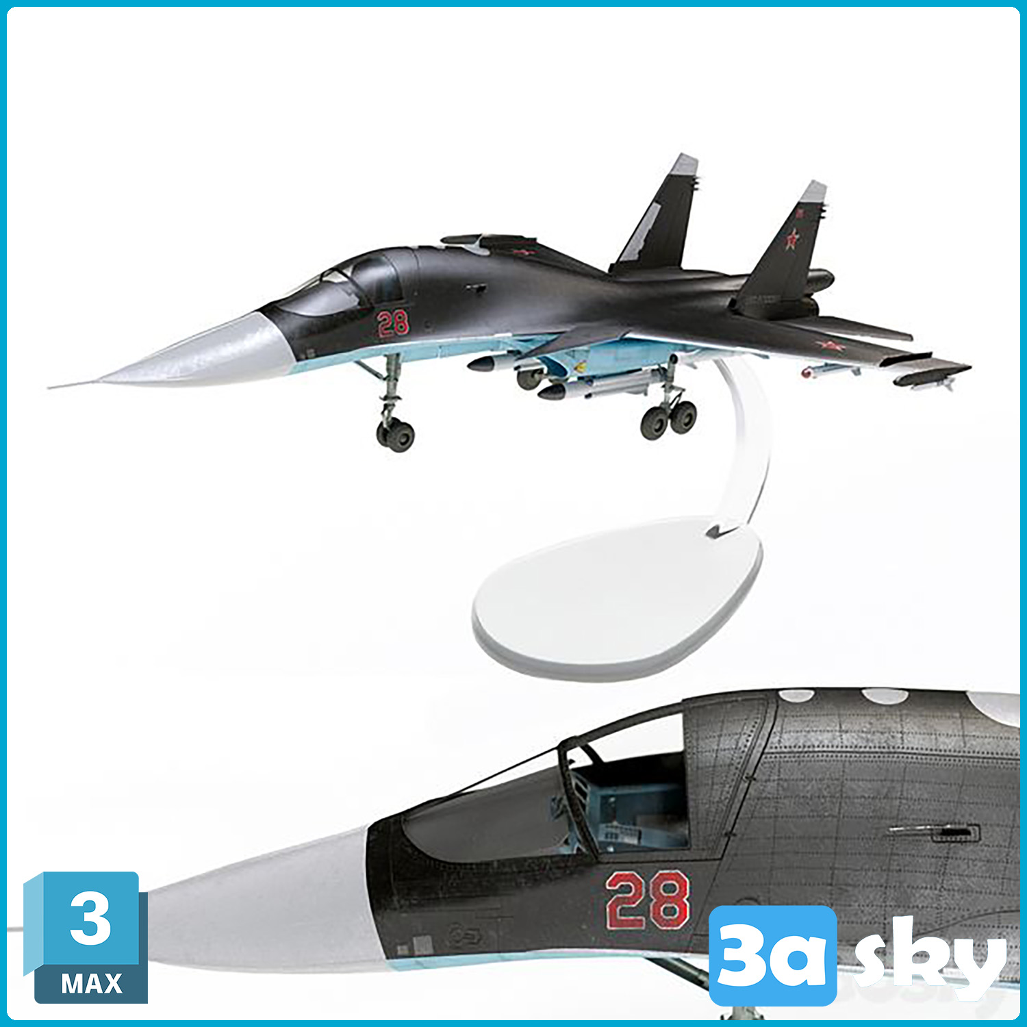 Plastic model of the SU-34 aircraft from 3DS MAX Models & Free Download