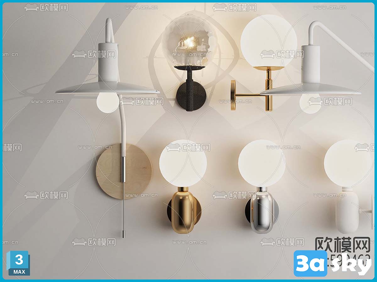 现代金属壁灯组合3d模型ID：590463 from 3DS MAX Models & Free Download